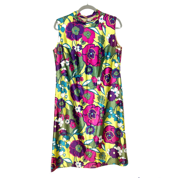 Vintage | Dresses | Vintage Union Tag Floral High Neck Sleeveless Dress ...
